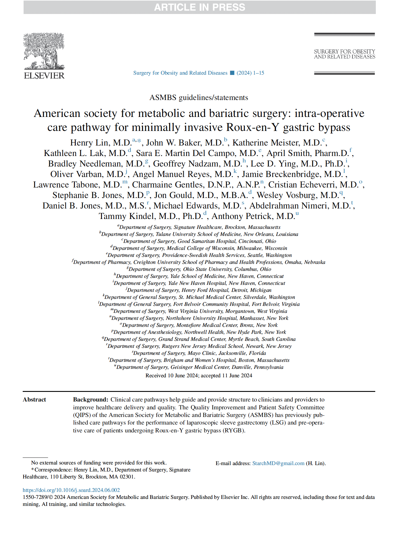 ASMBS Intra-Operative Care Pathway for Minimally Invasive Roux-en-Y ...